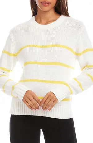 Karen Kane Stripe Crewneck Sweater - Off White/yellow