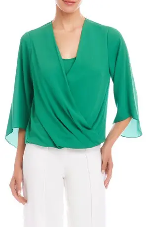 Karen Kane Drape Crossover Crepe Top - Green