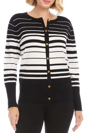 Women's Black White Striped Cardigans