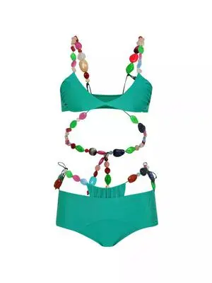 AMIR SLAMA Beaded Detail Bikini Set - Green