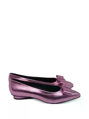 FERRAGAMO Bow Metallic Ballet Flats
