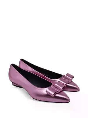 FERRAGAMO Bow Metallic Ballet Flats