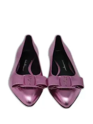 FERRAGAMO Bow Metallic Ballet Flats