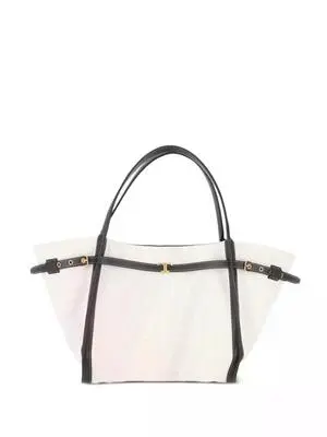 TOD'S T-signature Shopping Bag In Canvas And Leather - Neutrals
