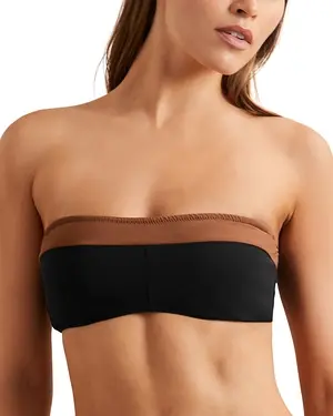 REISS Nala Contrast Trim Bikini Top - Black/tan