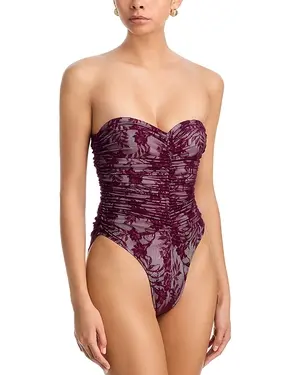 Norma Kamali Slinky Marissa One Piece Swimsuit - Plum Strech Lace/white
