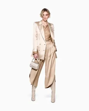 Giorgio Armani Silk Satin Double-breasted Jacket - Beige