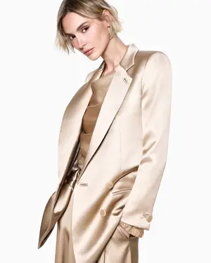 Giorgio Armani Silk Satin Double-breasted Jacket - Beige