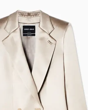 Giorgio Armani Silk Satin Double-breasted Jacket - Beige