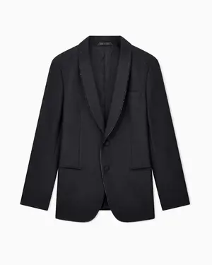 Giorgio Armani Single-breasted Jacket In Wool Crepe - Black
