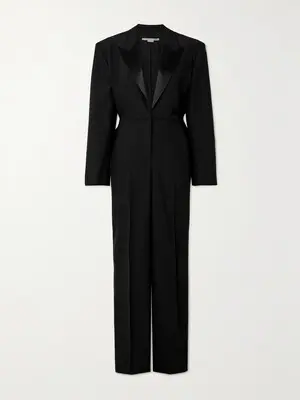 Stella McCartney Net Sustain Satin-trimmed Wool Jumpsuit - Black