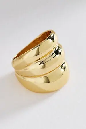 Anthropologie Ribbed Stacked Motif Ring - Gold