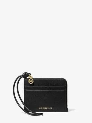 Michael Kors Jet Set Small Pebbled Leather Card Case Wristlet In By - Black