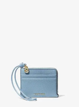 Michael Kors Jet Set Small Pebbled Leather Card Case Wristlet In By - Blue