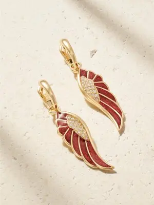 GARRARD Wings 14-karat Enamel And Diamond Earrings - Gold