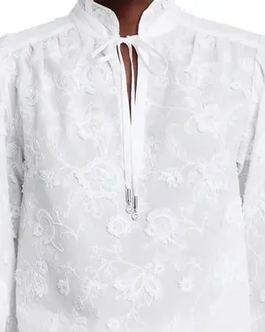 Michael Kors Embroidered Cotton Frill Blouse