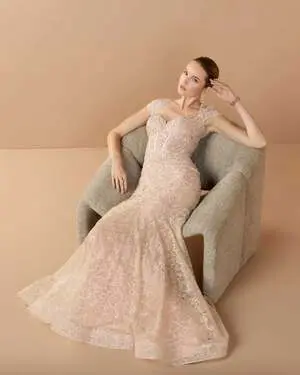 MAC DUGGAL COLLECTION Embroidered Lace Mermaid Gown With Cap Sleeves