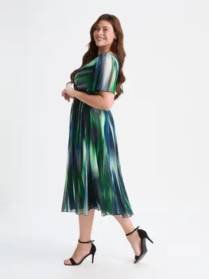 SCARLETT & JO Ikat Angel Sleeve Midi Dress - Green Ikat