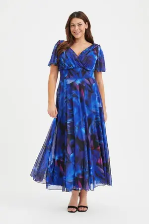 SCARLETT & JO Angel Sleeve Maxi Dress - Blue Rose