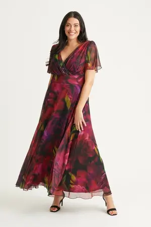 SCARLETT & JO Angel Sleeve Maxi Dress - Rose Yellow