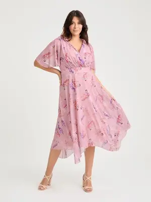 SCARLETT & JO Floral Hanky Hem Dress - Pink Multi