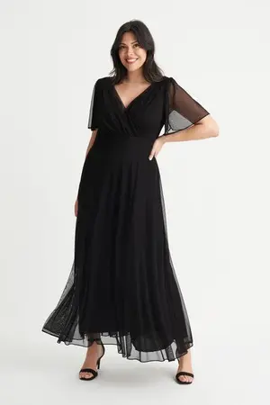SCARLETT & JO Isabelle Angel Sleeve Maxi Dress - Solid Black