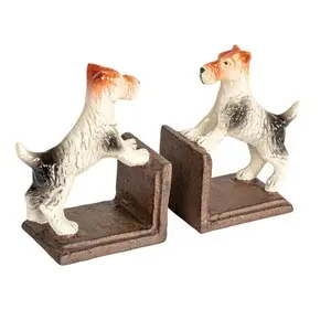 STORIED HOME Cast Metal Jack Russell Terrier Bookends - Brown