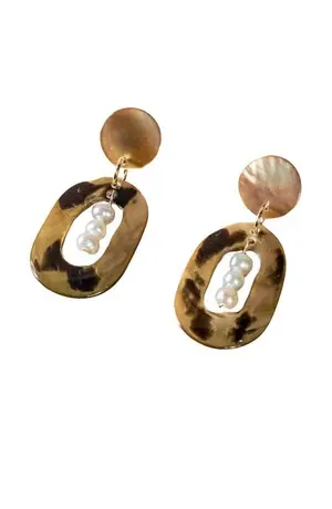 Likhâ Mother-of-pearl And Pearl Dangle Earrings - Brown