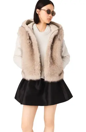 Maje Short Faux Fur Jacket - Beige