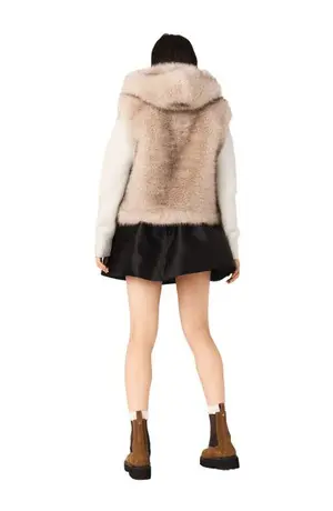 Maje Short Faux Fur Jacket - Beige