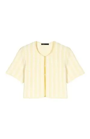 Maje Cropped Jacquard Knit Jacket - Pale Yellow