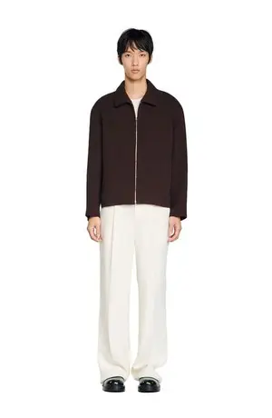 Sandro Waffled Zip-up Jacket - Chocolate