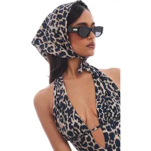 MISS CIRCLE Printed Linen Head Wrap Scarf - Black