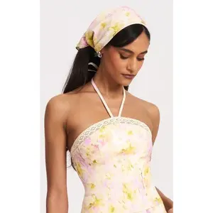MISS CIRCLE Printed Linen Head Wrap Scarf - Pink