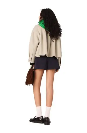 Maje Short Pleated-back Wool Jacket - Beige