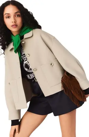 Maje Short Pleated-back Wool Jacket - Beige