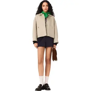 Maje Short Pleated-back Wool Jacket - Beige