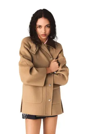 Maje Wool Coat With Removable Hood