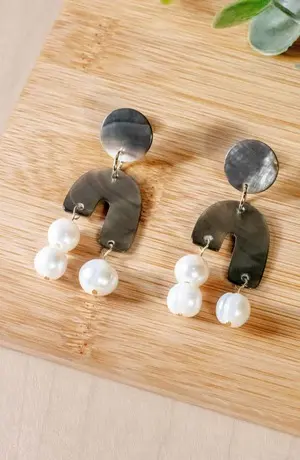 Likhâ Mother-of-pearl Asymmetrical Drop Earrings - Black