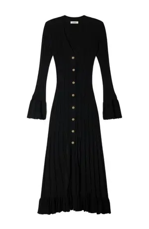 Sandro Knit Maxi Dress With Ruffle Cuffs - Black