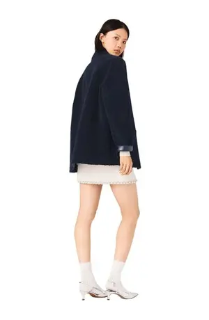 Maje Reversible Faux Shearling Jacket - Navy