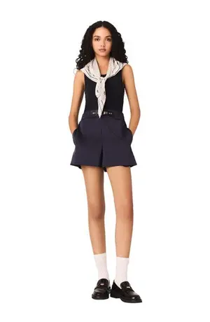 Maje Satin-effect High-waisted Shorts With Belt