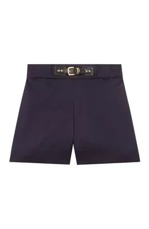 Maje Satin-effect High-waisted Shorts With Belt - Navy