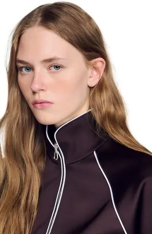 Sandro Cropped Embroidered Satin Jacket