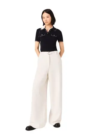 Maje Wide-leg Tweed Trousers - Ecru