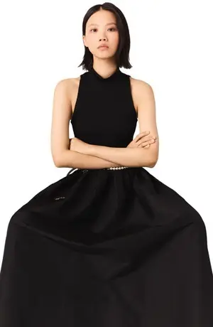 Maje Mixed-material Taffeta Midi Dress
