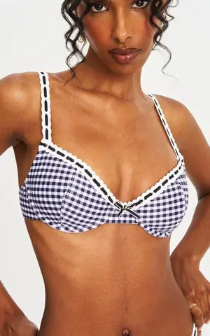 MISS CIRCLE Gingham Lace Decoration Bikini Top