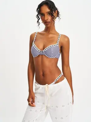 MISS CIRCLE Gingham Lace Decoration Bikini Top