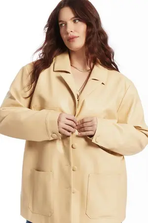 JUNE + VIE Relaxed Faux Leather Blazer
