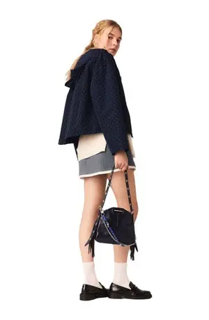 Maje Rhinestone-embellished Hooded Windbreaker - Navy